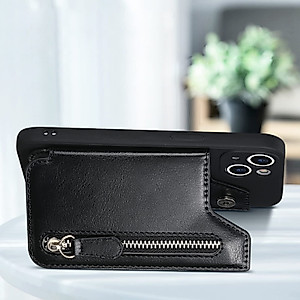 TopFunny Stick on Wallet for Phone Case, Credit Adhesive Card Holder for Back of Phone Cases Flip Leather Zipper Wallet Sleeve Pouch Compatible with iPhone, Samsung Galaxy Most Smartphones Black