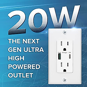 Luxtronic USB Wall Outlet Fast Charge - Tamper Resistant QC 3.0/PD 3.0 Receptacles, Type C Type A Charging Station Port, Fast Charger Compatible with iPhone, iPad, Samsung, Android Devices (2 Pack)