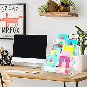 Yalikop 5 Tier Acrylic Greeting Card Display Stand Portable Greeting Card Display Rack Storage Sticker Greeting Card Organizer Stamp Postcard Mail Greeting Card Holder for Retail Counter Desk