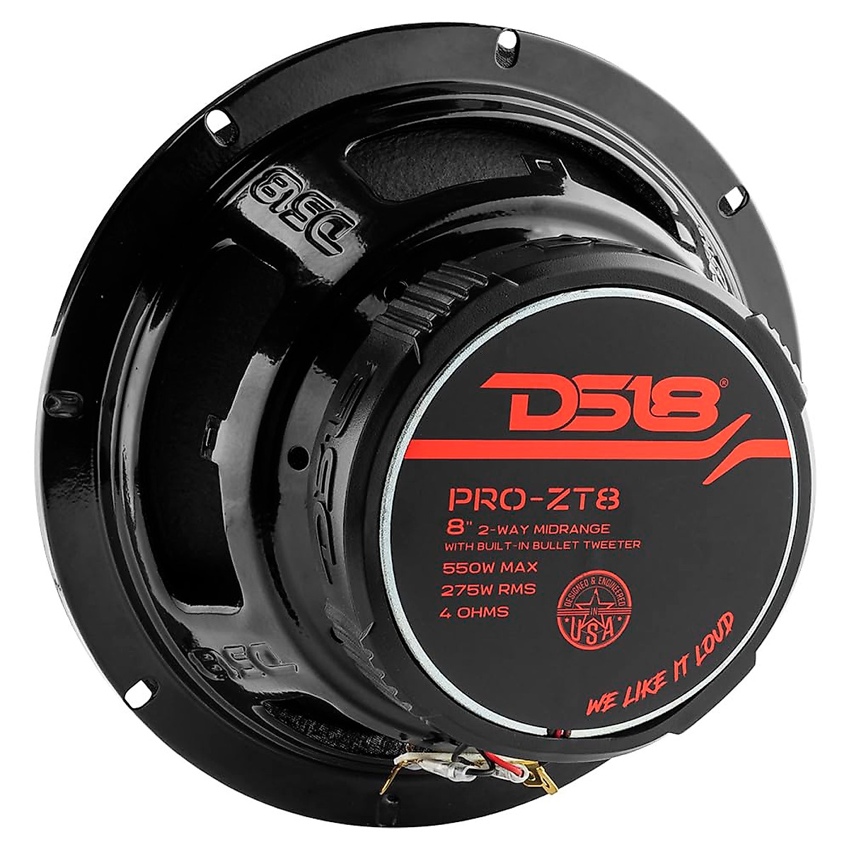 DS18 PRO-ZT Pro Audio Coaxial Midrange Speakers with Built-in Bullet Tweeter, 4-Ohms, Water Resistant - Black Metal Mesh Grill Included (1 Speaker) (8" inches)