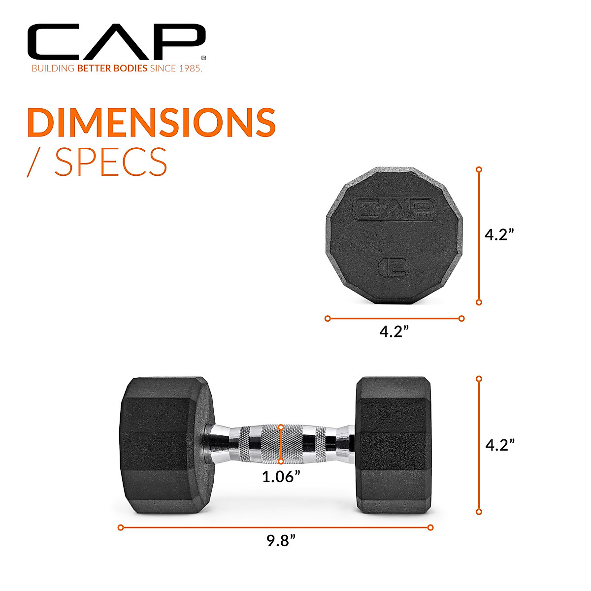 CAP Barbell 12-Sided Coated Dumbbell, 12 LB