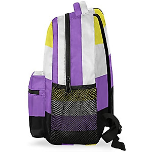 lakefvgk Non-Binary Pride Flag Backpack Travel Laptop Backpack Adjustable Shoulder Straps Waterproof School Bag Bookbag