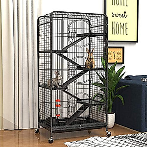 YITAHOME 52-inch Metal Ferret Chinchilla Rat Cage Small Animal Cage with Rolling Stand Indoor Outdoor for Squirrel/Guinea Pig/Bunny/Cat/Rabbit, Black (MAYIH0010153MA)