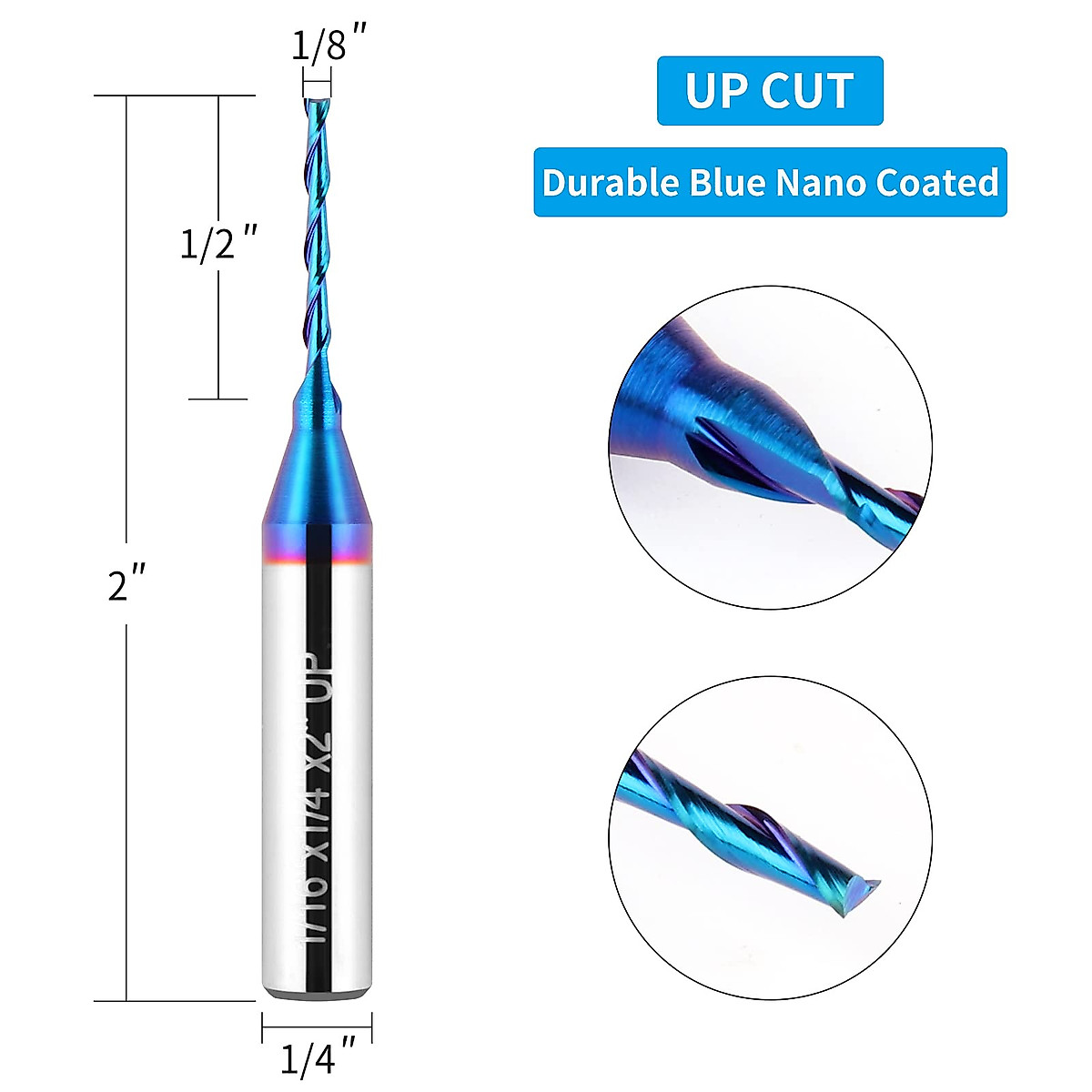 EANOSIC Upcut Spiral Router Bit 1/4 inch Shank, 1/16 inch Cutting Diameter Solid Carbide with Blue Nano Coated CNC Router Bits End Mill for Wood Carving, Engraving