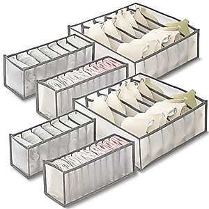 FQkongI Underwear Drawer Organize 6 Piece Foldable Closet Organizer Closet Clothing Dividers and Storage for Bras Socks Underpants Panties and Ties Organization(Grey, 6/7/11)