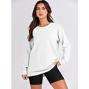 ANRABESS Women's Oversized Sweatshirts Long Sleeve Tunic Tops Crew Neck Soft Pullover With Side Zipper Shirt Trendy Clothes 2023 A1073-baise-M White