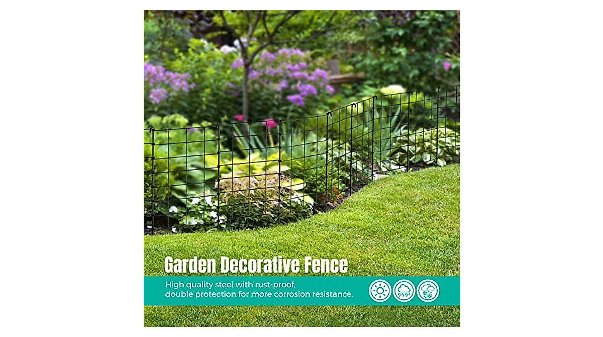24Pack Black Garden Fence Animal Barrier - No Dig, Durable & Easy to ...
