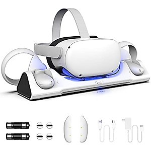 ZYBER Charging Dock for Meta Quest 2, VR Charger Station for Charging Oculus Quest 2 (Support Elite Strap with Battery), Charging Stand with 2 Rechargeable Batteries, USB-C Charger and Cable