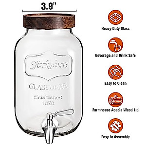 Mustry Glass Drink Dispenser for Parties, 1 Gallon Beverage Dispenser with Spigot Solid Stainless Steel, Used as Lemonade Dispenser Sun Tea Jar Kombucha Jar