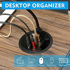 WDX Grommet Hole in Desk USB 3.0 3 Port Hub BC 1.2 USB Charger with 3.5mm Sound Card Mic Phone Jack, 5V/2A Power Adapter for iPhone/Smart Phones(AC Power Supply Included)