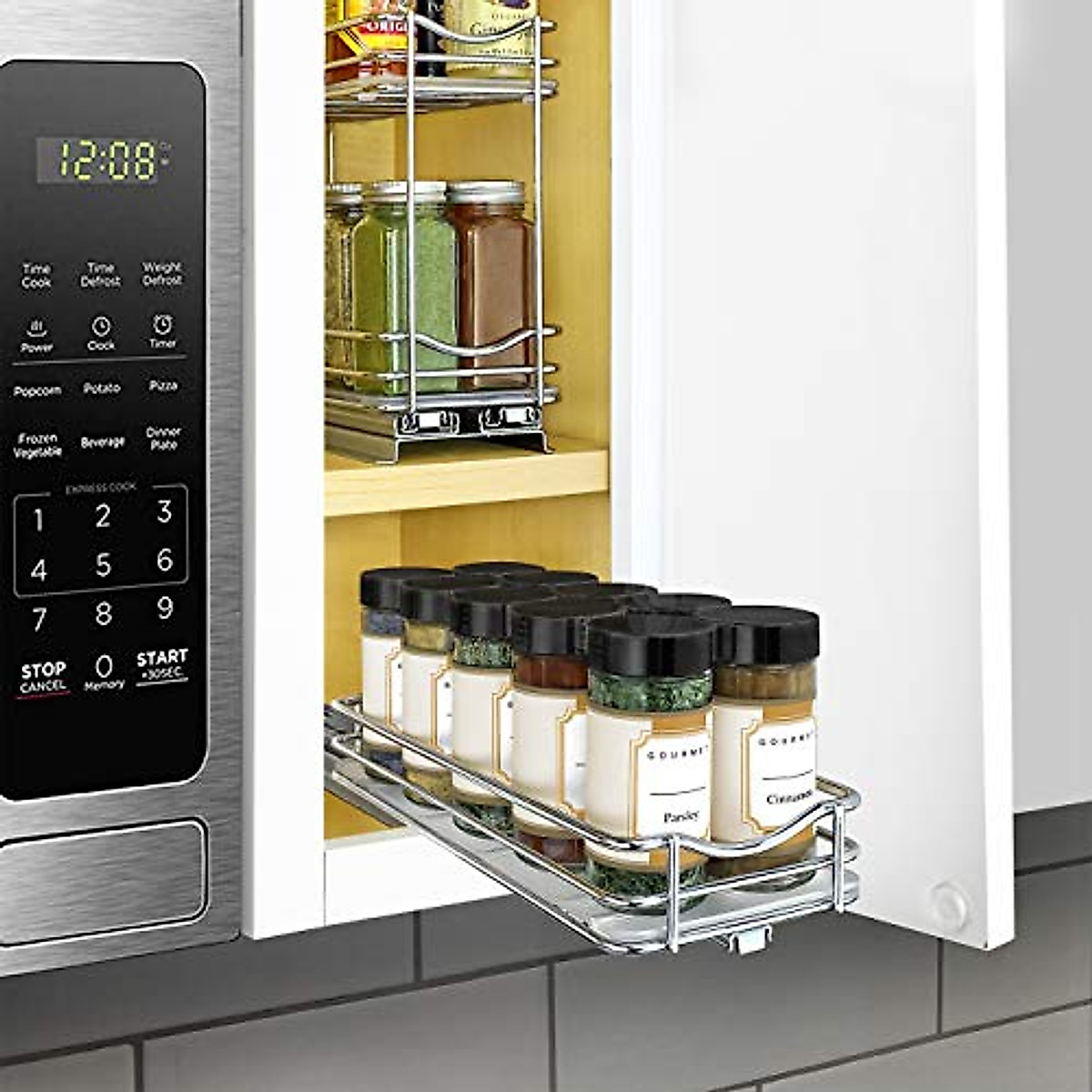 LYNK PROFESSIONAL® Pull Out Spice Rack Organizer for Cabinet - Lifetime Limited Warranty - Slide Out Rack - 4-1/4 inch Wide Sliding Spice Organizer Shelf - Chrome