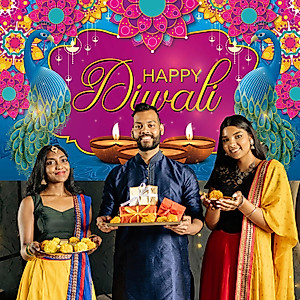 Ansoufien Diwali Decoration Banner, Diwali Decor Backdrop Happy Diwali Banner for Indian Light Celebration Party 71 x 43 Inch