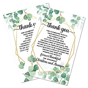 Personalized Eucalyptus Wedding Thank You Place Cards, Custom Place Setting Cards, For Bridal Shower, Reunion, Reception, Celebration, Rehearsals, Dinner Parties, Events 50 Cards 4"x6". Made in USA
