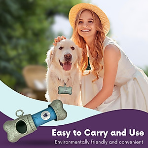 Petmarkable Complete Earth-Conscious Dog Waste Kit: Wheat Straw Waste Bag Dispenser with one corn starch 15-bag waste bag roll, Carabiner, Elastic Band for Secure Leash Attachment, Leak-Proof (Blue)