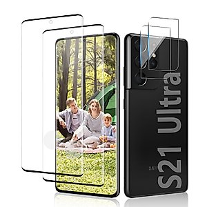 VITAVELAAA [2+2 Pack Galaxy S21 Ultra Screen Protector, Fingerprint Unlock, 9H Hardness Tempered Glass, Bubble Free, Premium HD Clear for Samsung Galaxy S21 Ultra Glass Screen Protector (6.8 Inch)