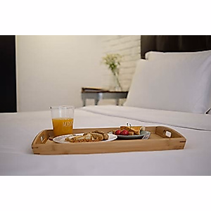 Joy&Grace 100% Bamboo Wood Butler Serving Tray with Handles - Breakfast/Coffee Table Tray, Decorative Ottoman Tray, Serving Platter for Party,17''×13''