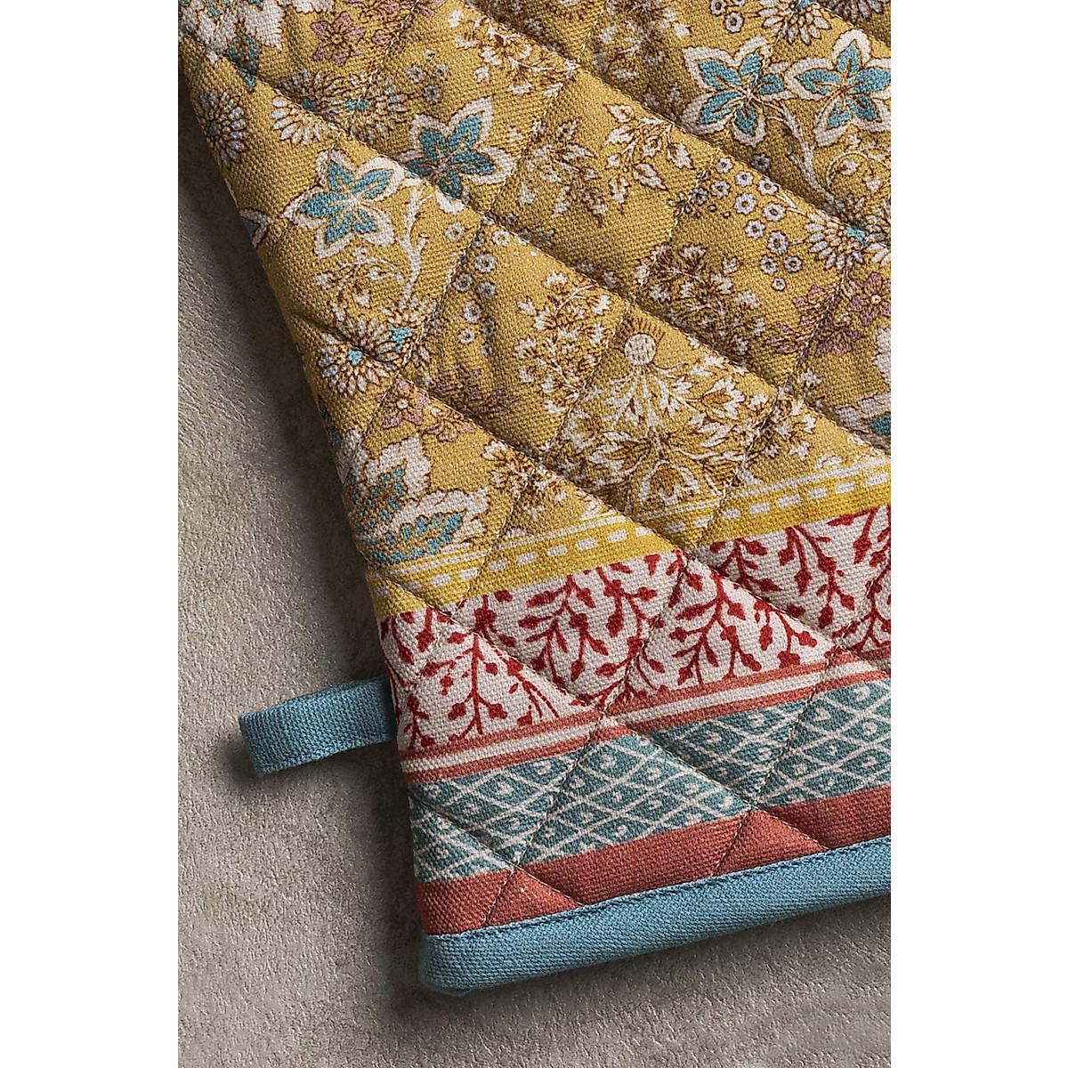 Maison d' Hermine Oven Mitt & Pot Holder 100% Cotton Set of Heat Resistant Oven Gloves (7.5"x13") & Hot Pads (8"x8"), BBQ, Cooking, Baking, Grilling, Marquise - Spring/Summer