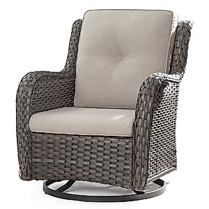 MeetLeisure Outdoor Swivel Rocker Wicker Chair, High Back Swivel Patio Chairs Wicker Furniture, 1PC Rattan Swivel Rocking Chair with OIefin Cushions(Mixed Grey/Beige)
