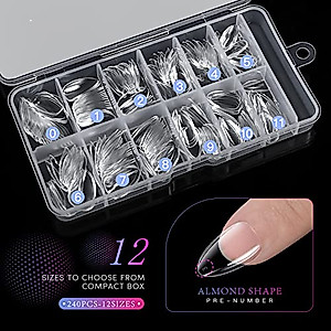 Short Almond Nails - krofaue 240Pcs Almond Clear Nail Tips, 12 Sizes Artificial Acrylic False Nails, Full Cover Press on Nails for Home DIY & Nail Tips Art