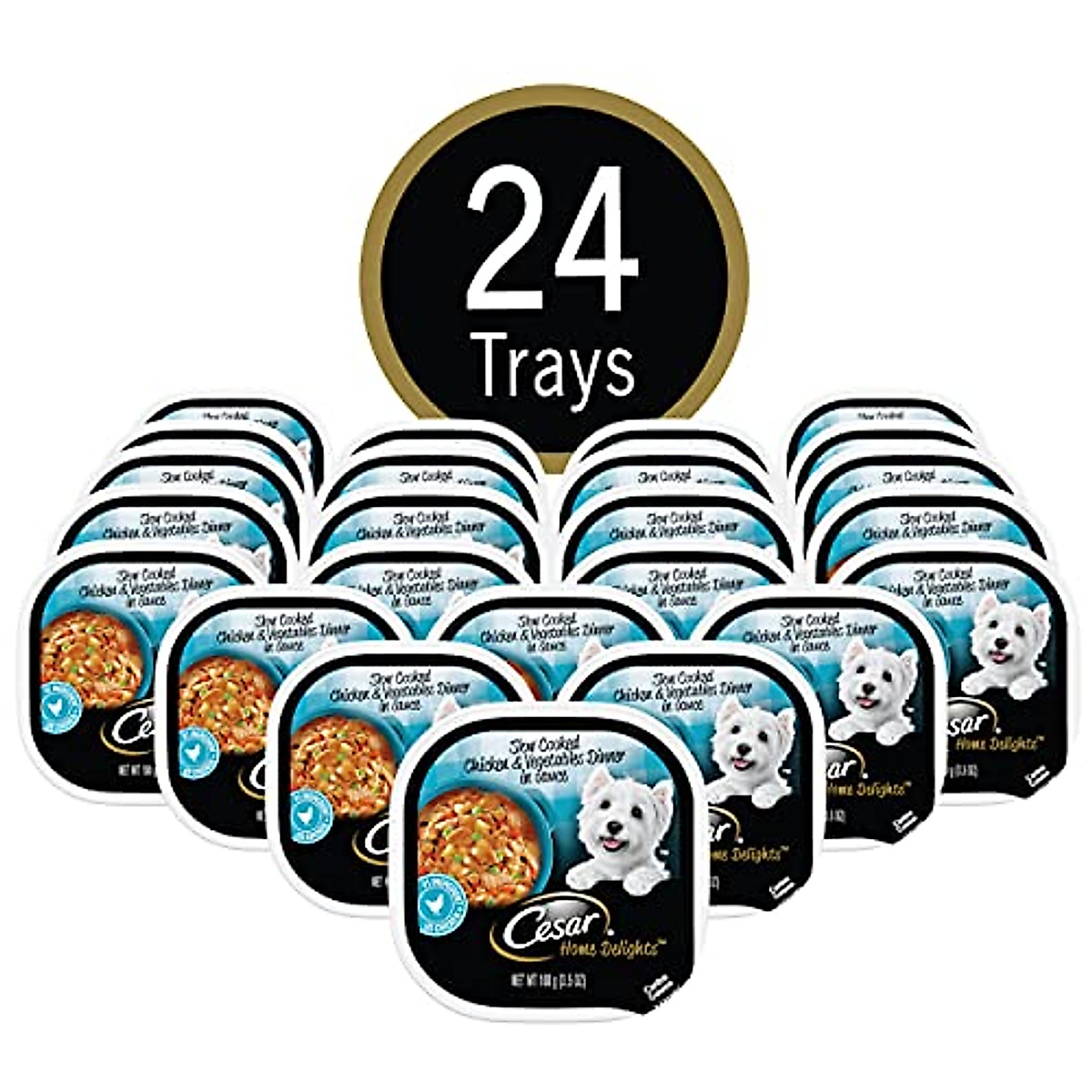 CESAR HOME DELIGHTS Wet Dog Food Slow Cooked Chicken & Vegetables Dinner in Sauce, (24) 3.5 oz. Easy Peel Trays