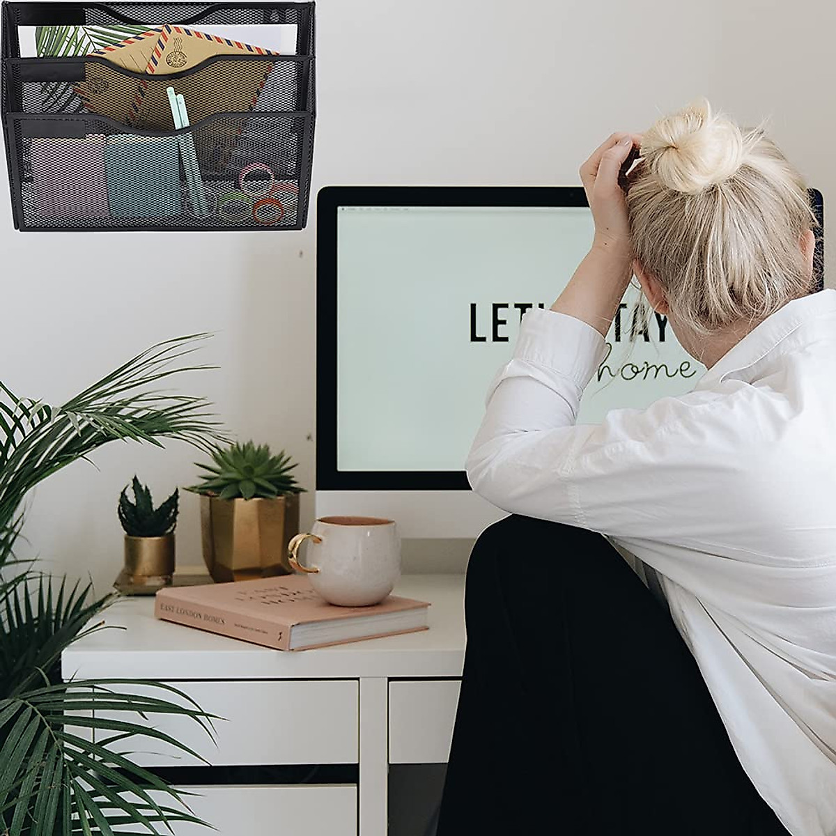 COSYAWN 3 Tier Wall File Organizer Hanging paper Folder, Metal Wall Mount File Holder with Label Panel, Black