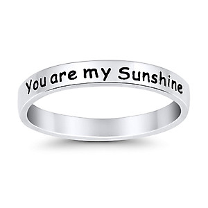 Blue Apple Co. Sterling Silver Size-9 You are My Sunshine Band Ring Round 925 Sterling Silver