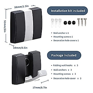 Rise age Folding Hideaway Coat Hooks, Heavy Duty Wall Hooks Retractable Hooks for Hanging Coat, Cup, Clothes, Scarf, Bags, Keys, Hats, Towel (Sliver 3 Pcs)