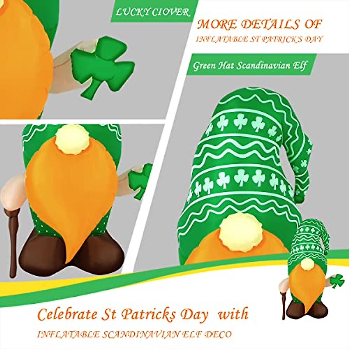 Inflatable St Patricks Decorations 7FT Blow Up Leprechaun with Walking Stick Inflatable Green Hat Elf Holding Shamrocks for Irish Day Yard Decoration Lucky Holiday Outdoor Clearance…