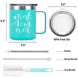 GINGPROUS Best Mom Ever Insulated Travel Mug, Mother's Day Christmas Birthday Gifts for Mom Mother New Mom Mom to Be Mama, Stainless Steel Insulated Coffee Mug with Lid and Straw(12 Oz, Mint)