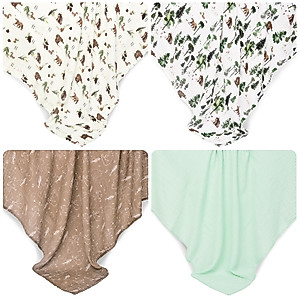 david's kids 4 Pack Baby Muslin Swaddle Blankets, 100% Cotton Swaddling Blankets Wrap for Boys Girls, Ultra Soft Breathable Receiving Blanket, New Born Essentials, Woodland Animals/Green