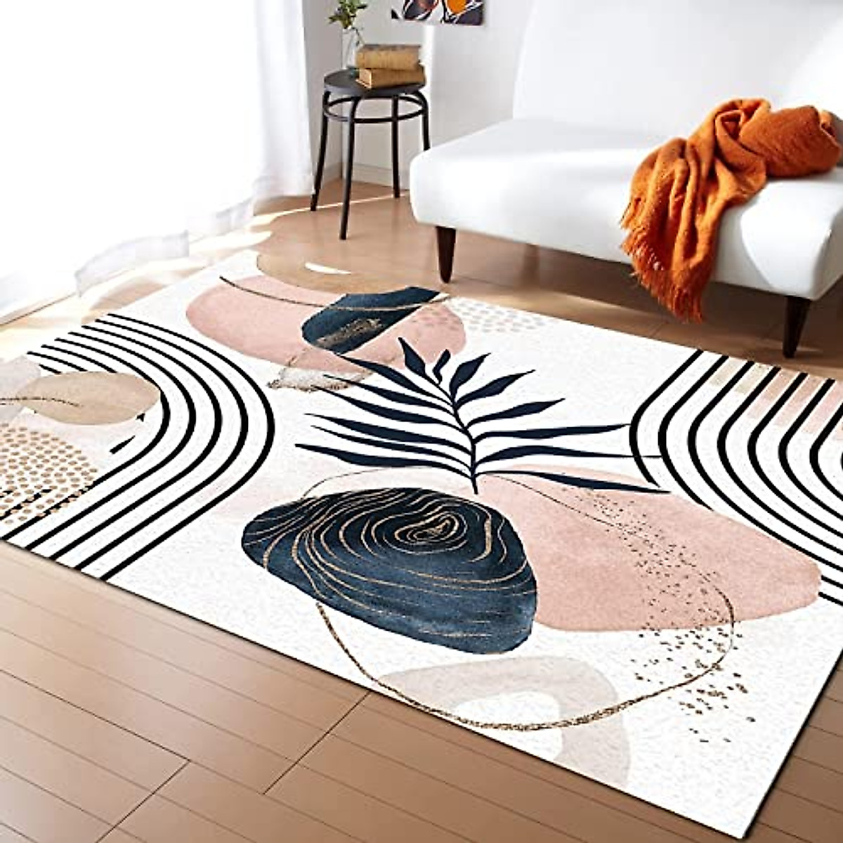 Abstract Boho Art Area Rug, Modern Minimalist European Geometric Line Art Living Room Rug for Room Sofa Living Room Bedroom Home Decor Floor Mats-6x5ft