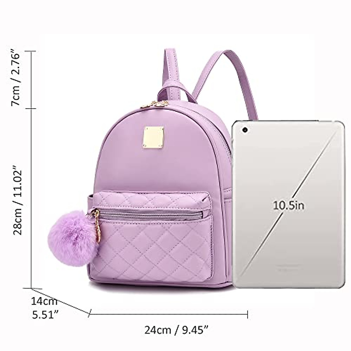 BESYIGA Quilted Mini Leather Backpack Purse for Women Ladies Cute Small Size Little Back Pack Bag Purple