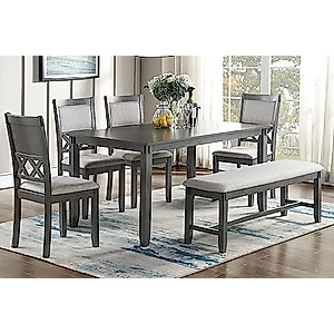 Batley Casual 6-Piece Dining Set with Bench in Solid Wood Grey Finish
