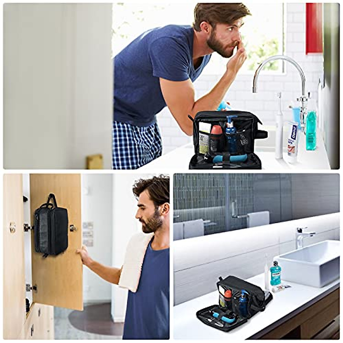 BALEINE Toiletry Bag for Men, Large Travel Toiletries Bags with Water-Resistance Compartment, PU Leather Dopp Kit (Medium, Black)