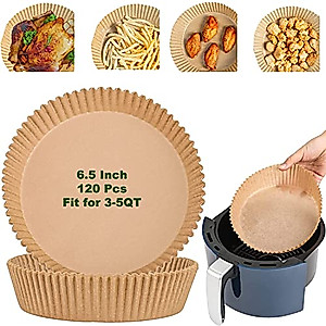 Woltechz 120 Pcs Air Fryer Liners, Air Fryer Disposable Paper liner, Parchment Paper Non-Stick, Oil-proof, Water-proof, Food Grade for Baking, Grilling, Cooking