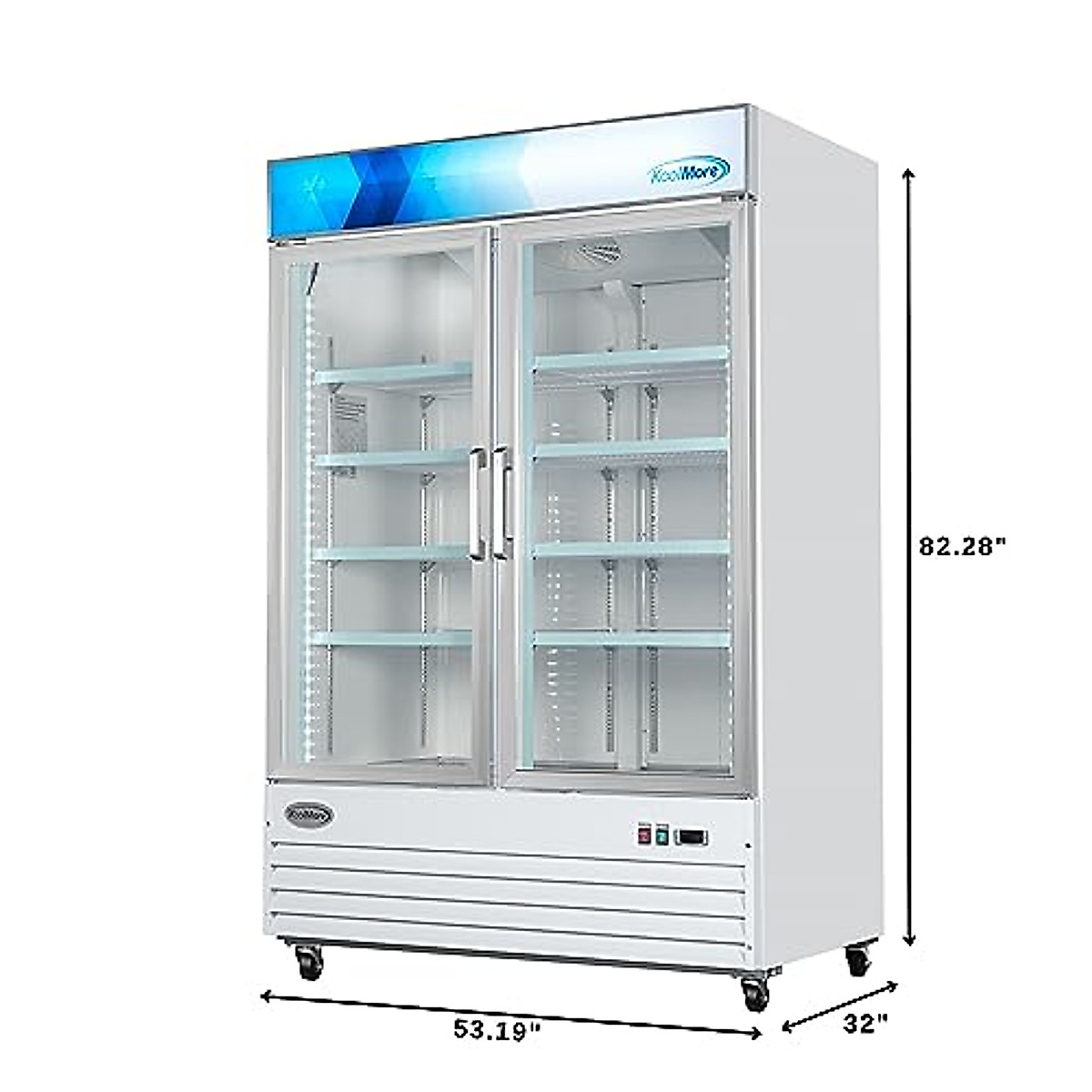 KoolMore MDF-2GD-45C-WH 53 in. Commercial Two Glass Door Display Upright Freezer Merchandiser in White 45 Cu. Ft