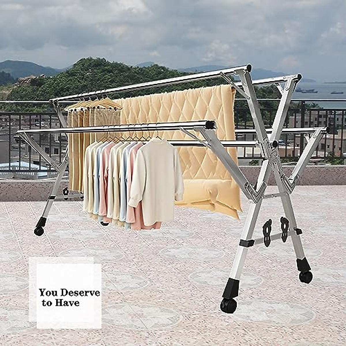 ATYUJKB Laundry Room Collapsible Clothes Drying Rack, Five Pole Drying Rack Stainless Steel, Laundry Stand Organizer with Wheels, Clothes Drying Rack Outdoor (200cm/79in)