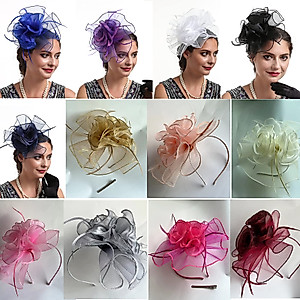 Women Fascinators Organza Fascinators 20S Party Hat Wedding Tea Party Fascinator Pillbox Hat with Headband Hairclip Royal Blue