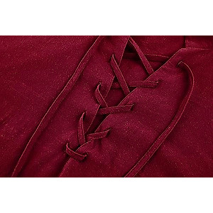Karlywindow Mens Medieval Pirate Shirt Retro Renaissance Viking Long Sleeve Lace Up Mercenary Halloween Scottish Tops Wine Red