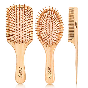 3PCS Bamboo Hair Brush Set,Natural Wooden Brush for Women, madam, Paddle Detangling Brush for Dry/Curly/Thick/Thin/Straight Hair