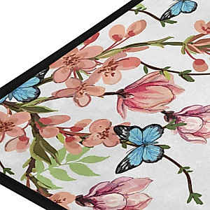 MOYYO Kitchen Mat Tropical Flower Butterfly Hummingbird Kitchen Rug Mat Anti-Fatigue Comfort Floor Mat Non Slip Oil Stain Resistant Easy to Clean Kitchen Rug Bath Rug Carpet for Indoor Outdoor Doormat