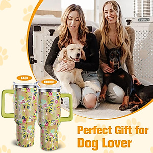 owbgsdh Boxer Dog Gifts for Women Dog Lovers 40 oz Floral Boxer Lover Tumblers with Handle and Straw, Stainless Steel Vacuum Insulated Travel Coffee Mug Cup Water Bottle