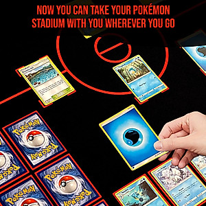 The Gaming Mat Company 2 Player Compatible Pokemon Playmat for Pokemon Cards- 28" x 18" x 0.16" Black & Red Battle Mat Stadium Board & Carry Case/Tube