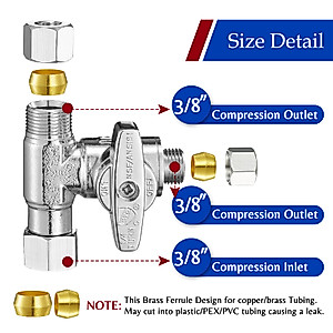 Tee Stop Valve Add-A-Tee Valve, 3/8" Compression Faucet T Adapter Connector Splitter for Dishwasher Washing Machine Toilet Supply Line(3/8x3/8x3/8)