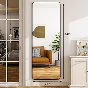 HARRITPURE Full Length Mirror 64"x21" Rounded Corner Aluminum Frame Black Full Body Floor Mirror Rectangle Standing Mirrors for Living Room Bedroom Cloakroom