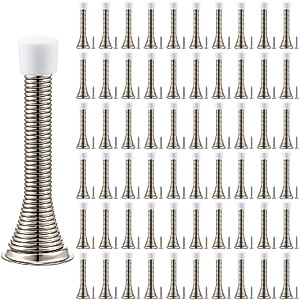 60 Pcs Spring Door Stopper Bulk 3-1/8" Wall Mounted Stainless Steel Spring Door Stops Heavy Duty Flexible Door Stopper with Rubber Bumper Tips Screw in Door Stoppers Wall Protector for Office Home