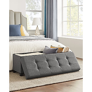 SONGMICS Storage Ottoman, Folding Storage Bench, Ottoman with Storage, Storage Ottoman Bench, for Living Room, Bedroom, 15 x 43.3 x 15.7 Inches, Dark Gray ULSF018G01
