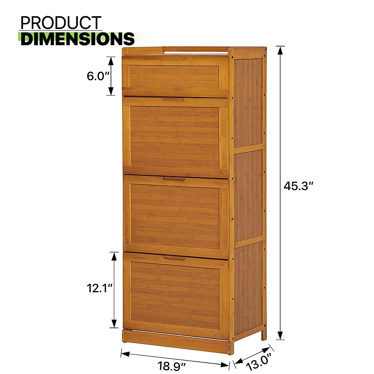 Magshion Bamboo Entryway Shoe Storage Cabinet with Pull-Down Door, 7-Tier Freestanding Shoe Cabinet Organizer for Hallway Entryway, for Convenient Shoe Organization (Brown)