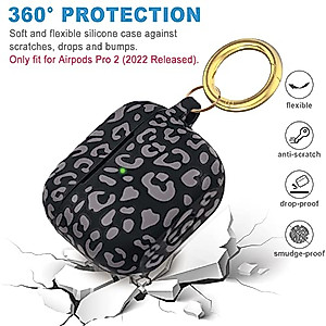 Leopard Silicone Airpods Pro 2 Case, Gawnock Soft Case Cover Flexible for Airpod Pro 2nd Generation Floral Print Cover for Women Girls with Keychain - Gray Leopard/Cheetah