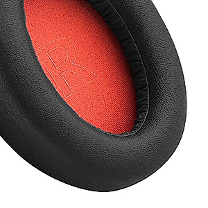 Geekria QuickFit Protein Leather Replacement Ear Pads for Anker Soundcore Life Q10, Q10 BT Headphones Earpads, Headset Ear Cushion Repair Parts (Black/Red)
